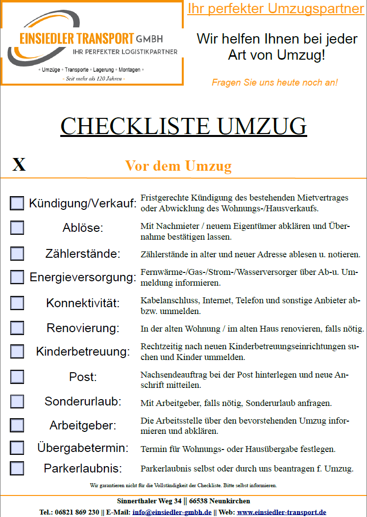 Checkliste Umzug Adresse ãndern